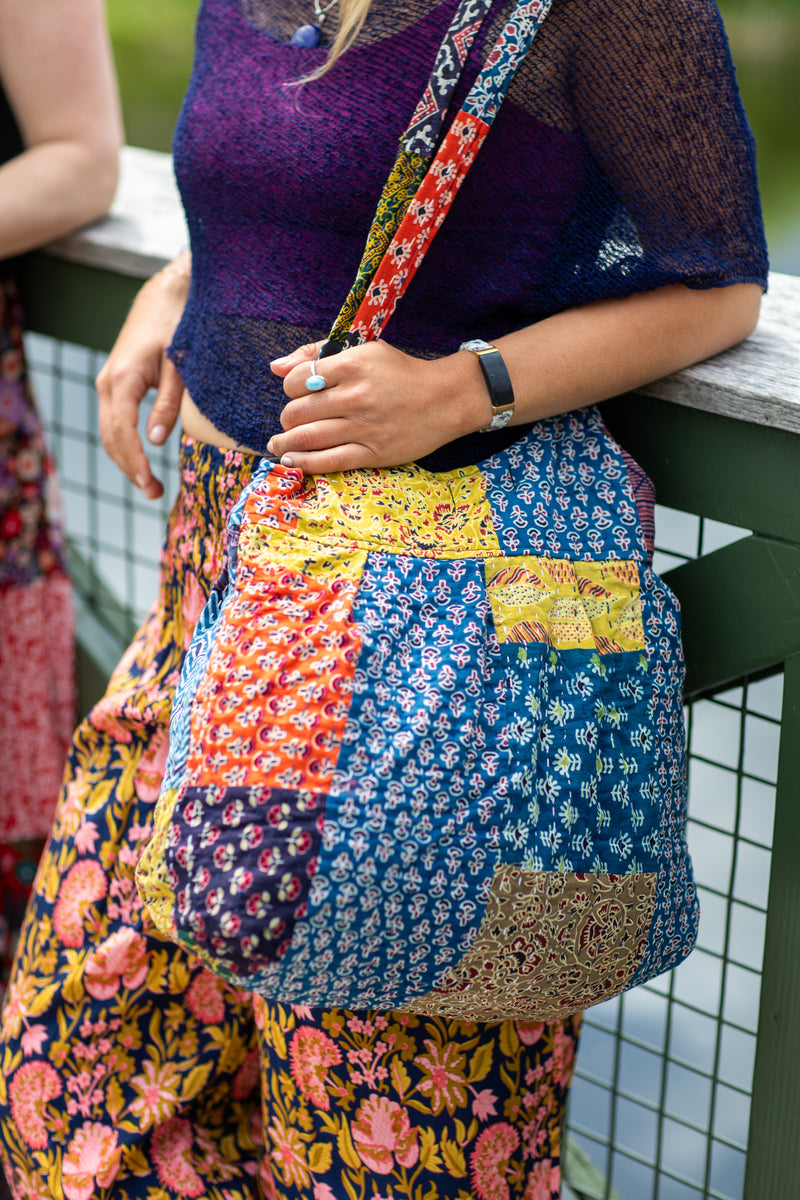 Recycled Kantha Patchwork Beach Bag | Block Print Patchwork Tote ...