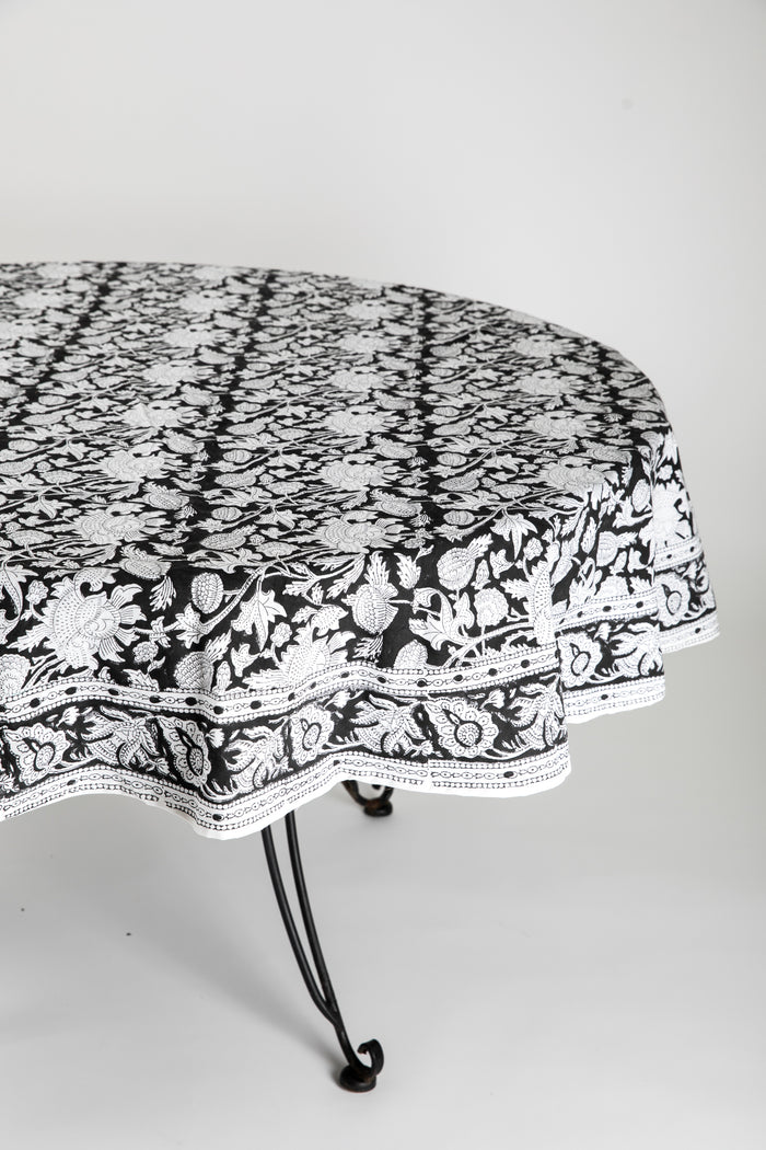Round Provincial Block Print Tablecloth | Round Tablecloth · Mexicali Blues