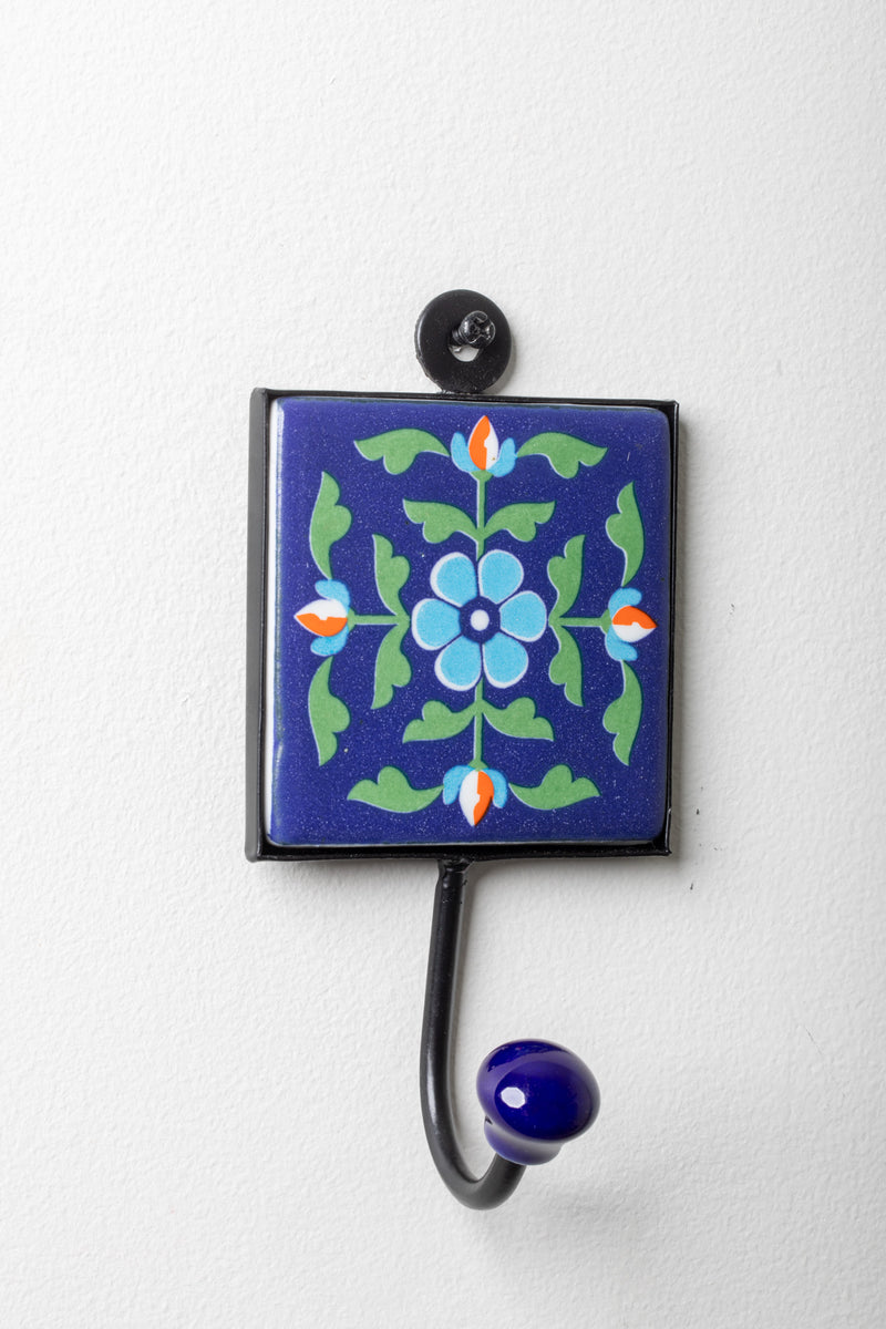 3x3 Ceramic Tile Hook | Artisan Ceramic Hooks · Mexicali Blues