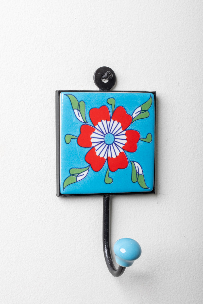 3x3 Ceramic Tile Hook | Artisan Ceramic Hooks · Mexicali Blues