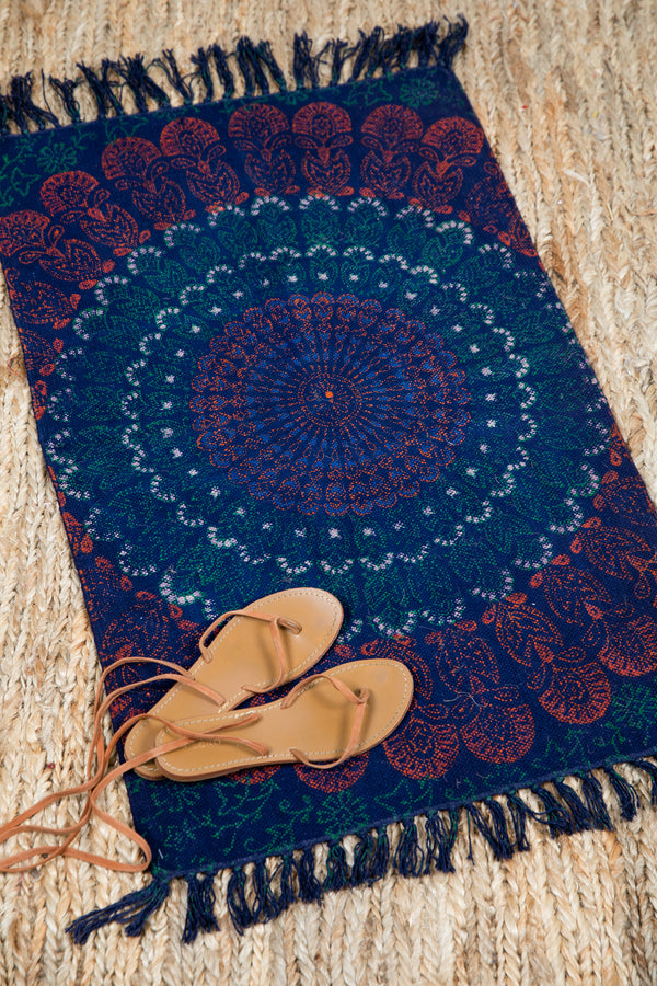 Dhurrie Woven Block Print Rug · Mexicali Blues