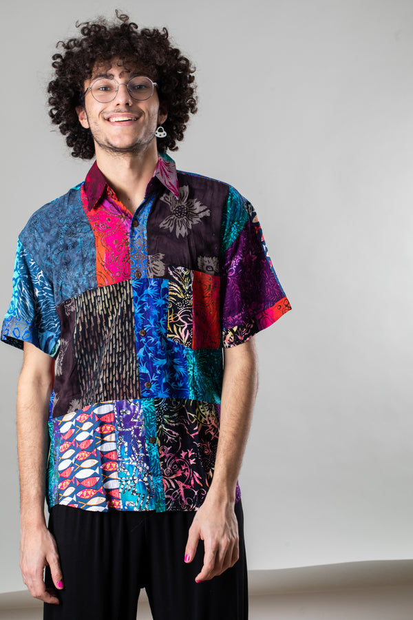 Patchwork Party Batik Button Up Shirt | Sustainable Patchwork Shirt ...